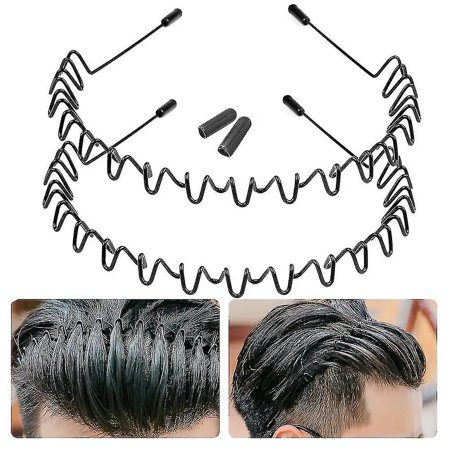 2pcs Metal Headband, Unisex Black Wavy Spring Sports Headbands, Metal ...