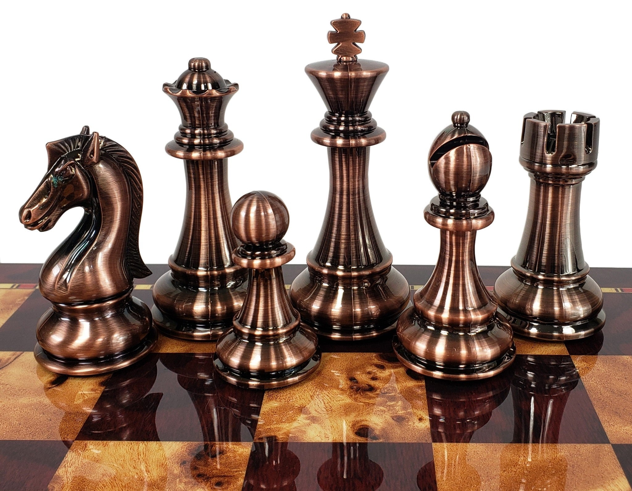LARGE 4 3/8" King Copper & Gold Finish Staunton Chess Men Set- NO board ...