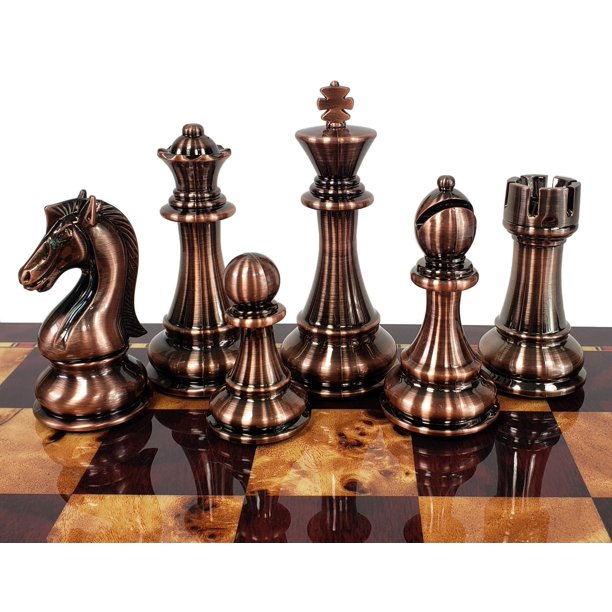 LARGE 4 3/8" King Copper & Gold Finish Staunton Chess Men Set- NO board ...