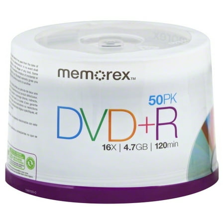 Memorex DVD+R Discs, 4.7GB, 16x, Spindle, Silver, 50/Pack - Walmart.com