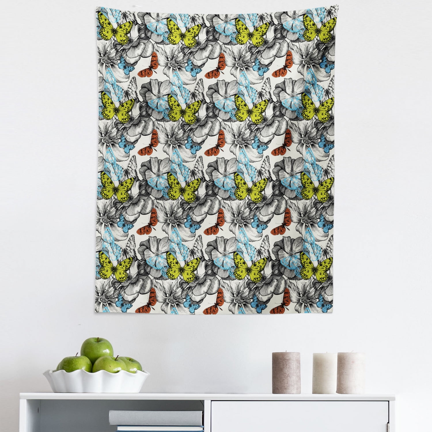 Butterfly Tapestry, Repetitive Abstract Moth Insects in Vintage Design ...