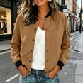 Faux Suede Bomber Jacket For Women Button Down Long Sleeve Clothing ...