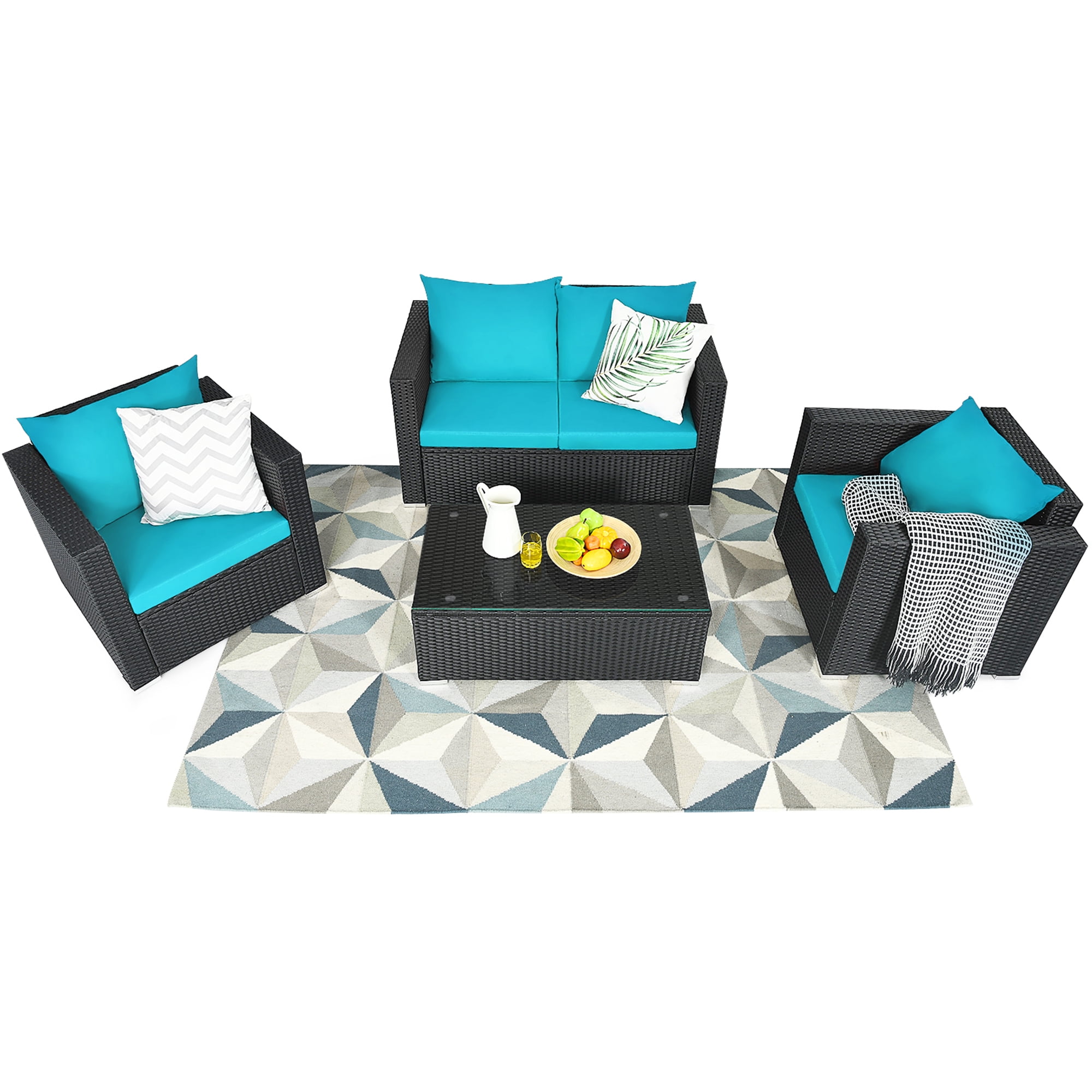 Click here for Gymax 4pc Rattan Patio Furniture Set Outdoor Wicke... prices