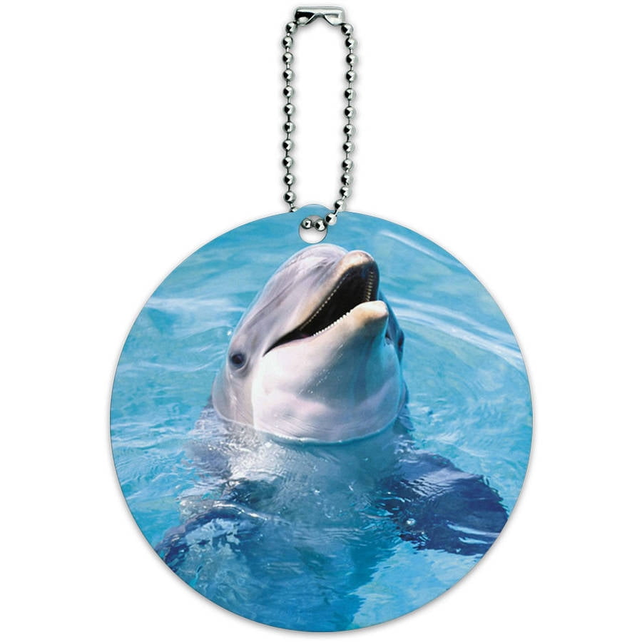 Dolphin in the Ocean Round Luggage ID Tag Card for Suitcase or Carry-On ...