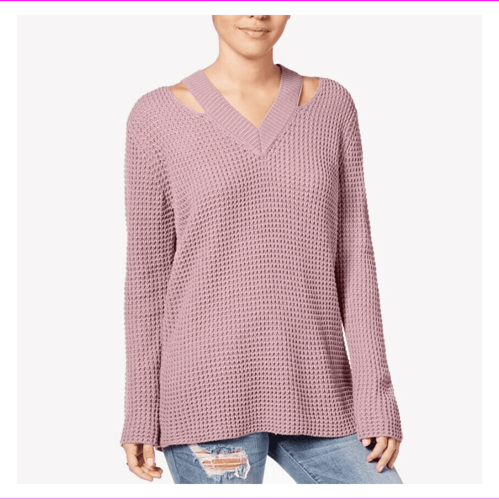 Hooked Up by IOT Juniors' Cutout Collar Sweater, Elderberry, Size M ...