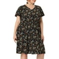 Agnes Orinda Plus Size Dress For Women V Neck Flare Sleeve Floral