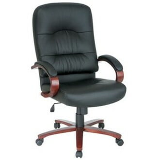 Office Star Leather High-Back Chair with Cherry Wood Finish, Black ...