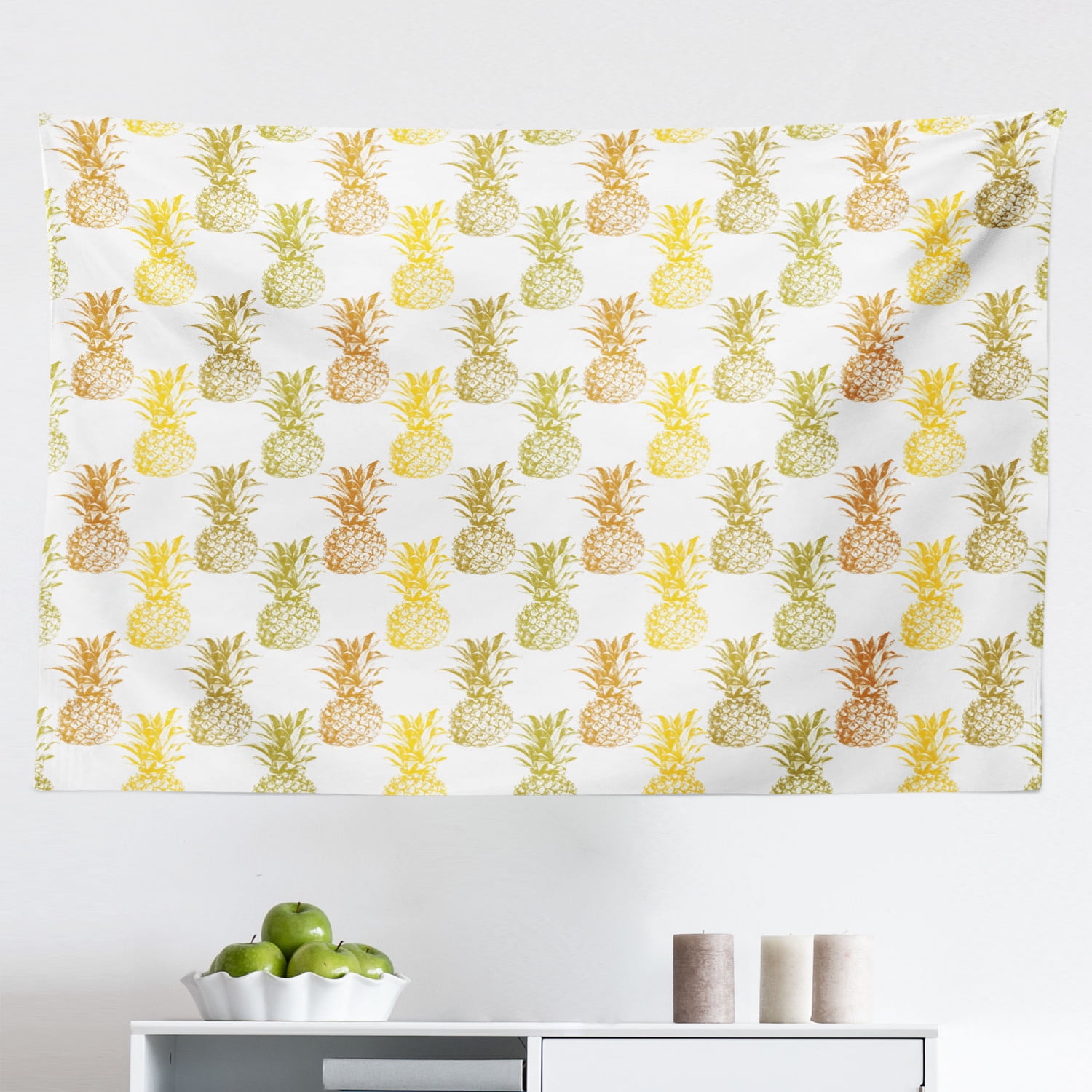 Pineapple Tapestry, Hand Drawn Tropical Theme Vintage Style Pineapple ...