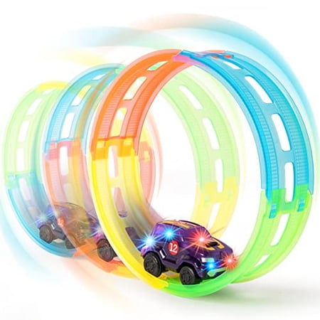Zyerch Glow Race Tracks and LED Toy Car, Race Car Track for Kids, Glow ...