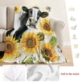 Cow Sunflower Fleece Throw Blanket Farmhouse Retro White Yellow Flower ...