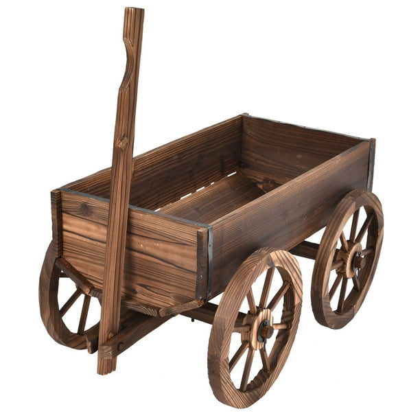 Costway Wood Wagon Flower Planter Pot Stand Garden W/Wheels - Walmart.com