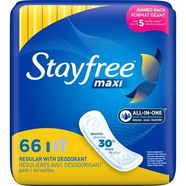 Stayfree Maxi Long Pads with Wings, Unscented, Super, 45 Ct - Walmart.com
