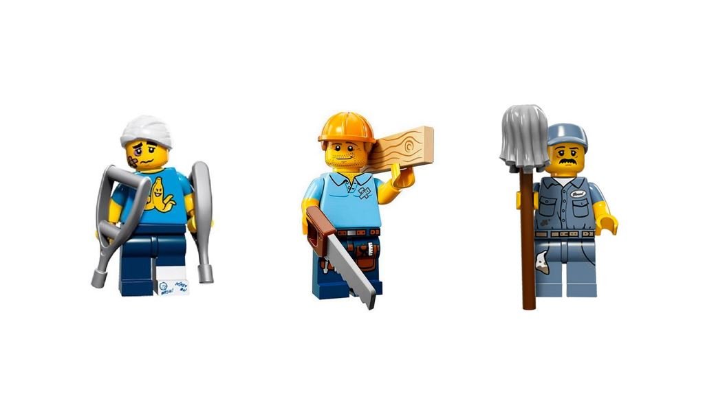 LEGO Janitor, Builder, and Guy with Crutches Minifigures Figures LEGO ...