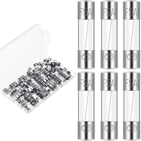 100 Pieces 5A 125V Fuses Glass Fuses Assortment Cartridge Fast Acting ...