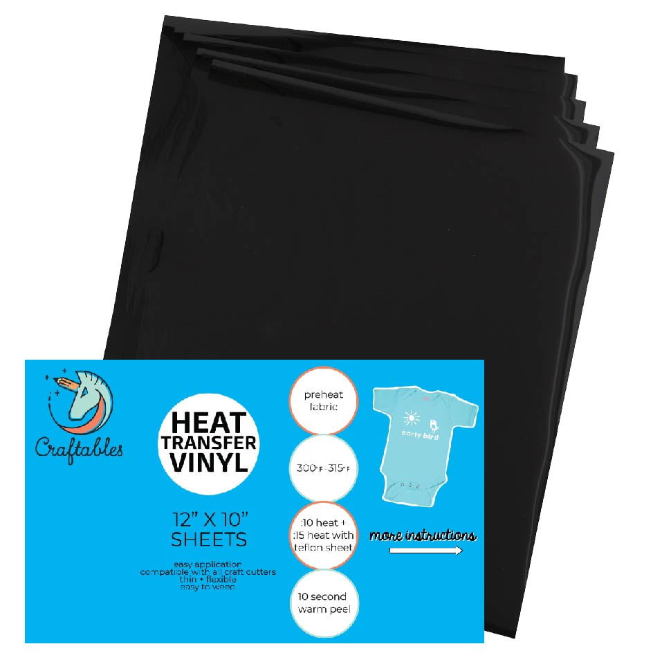 Craftables Black Heat Transfer Vinyl HTV - 5 Sheets Easy to Tshirt Iron ...