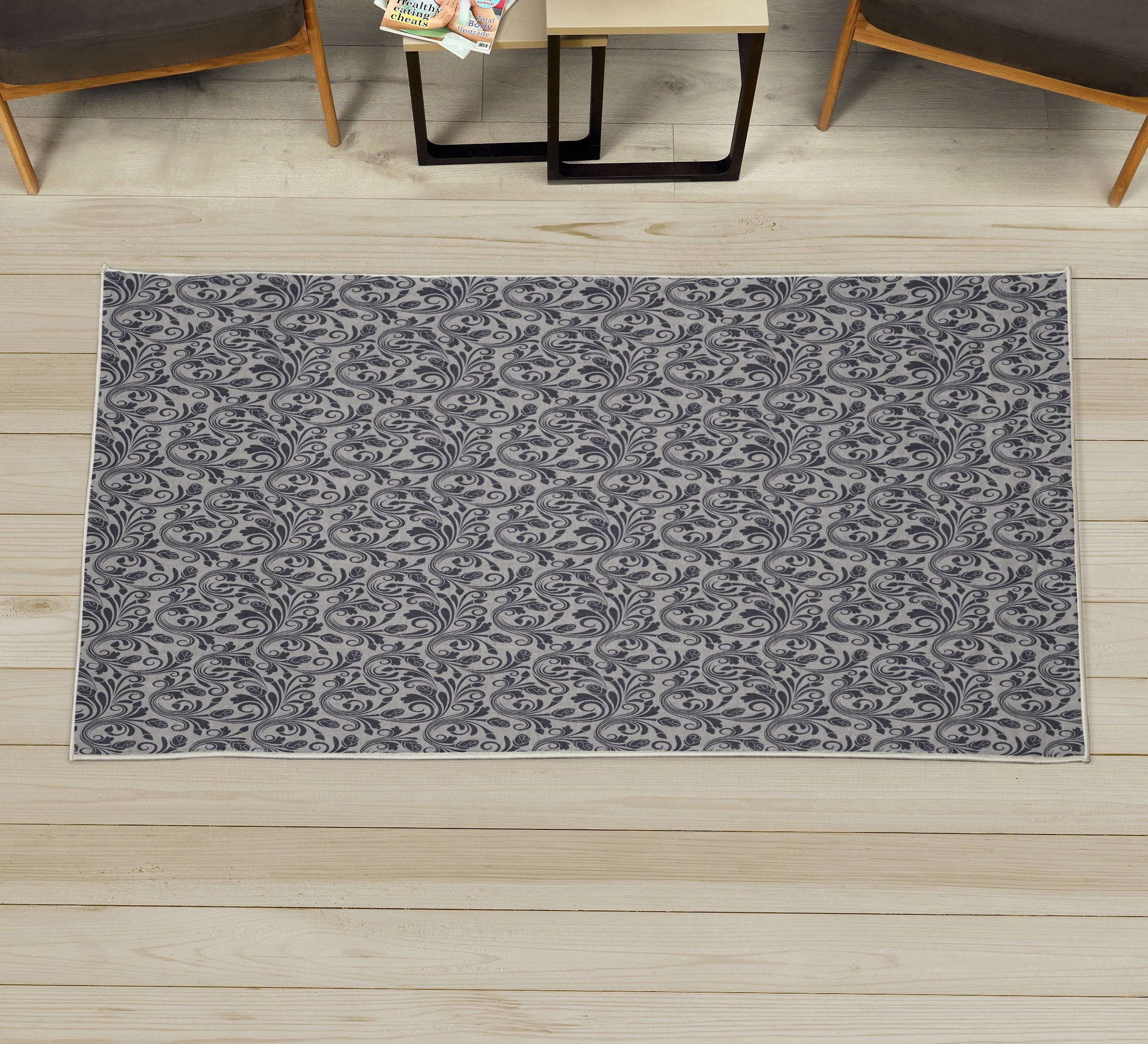 Floral Decorative Rug, Medieval Victorian Petals Baroque Blooms Swirls ...