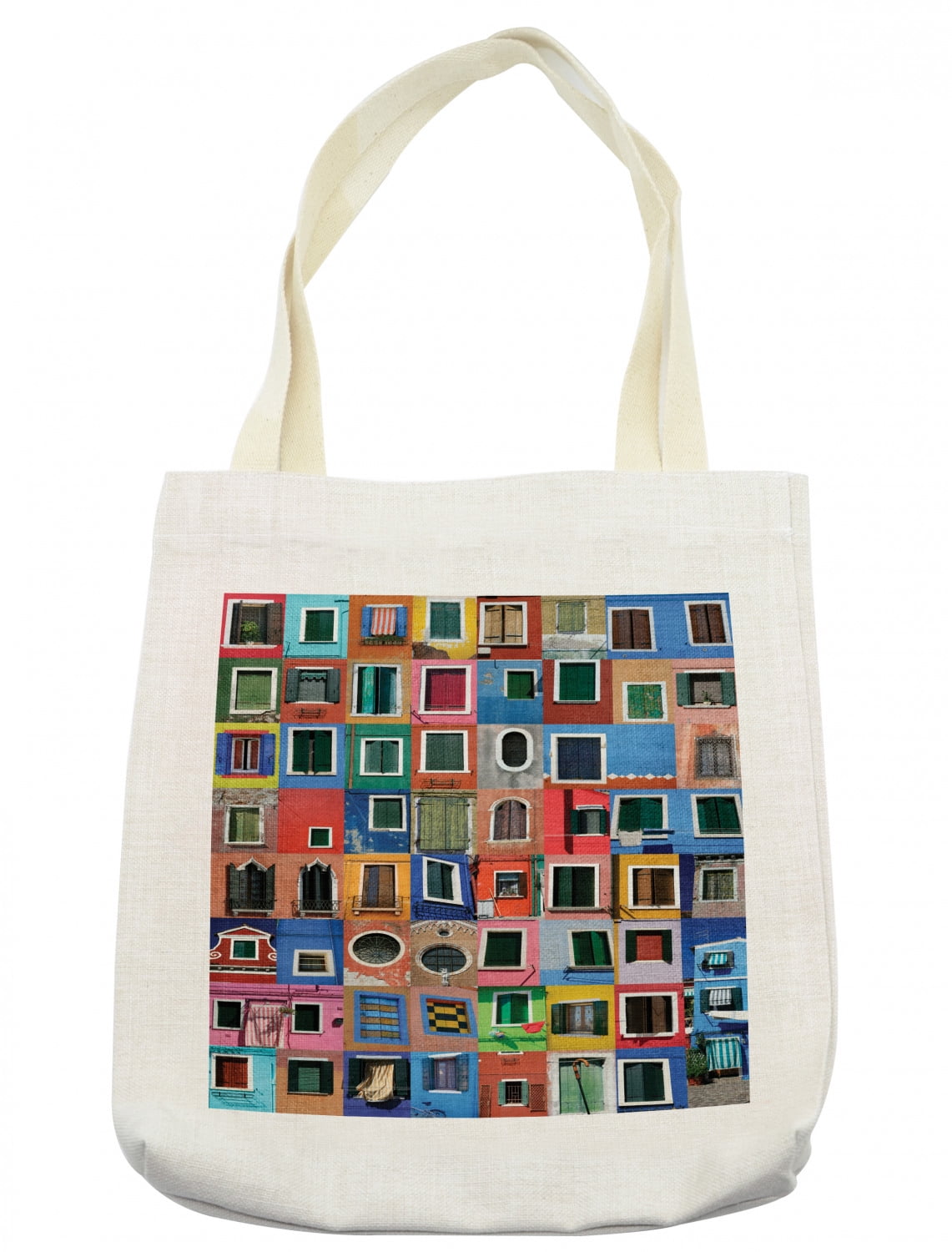 Colorful Tote Bag, Mediterranean Village Colorful Painted Rustic ...