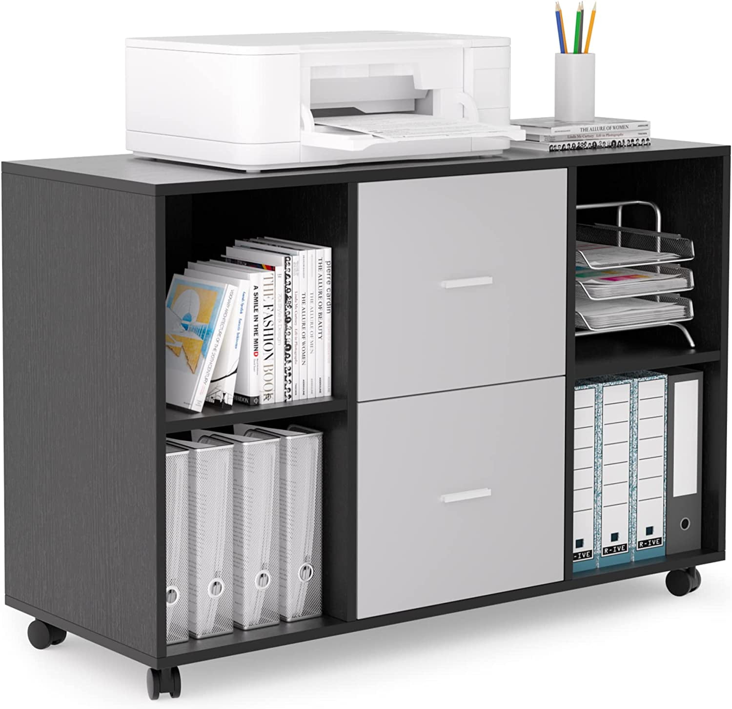 Mobile Horizontal Filing Cabinet, Wooden Filing Cabinet with 2 Drawers ...