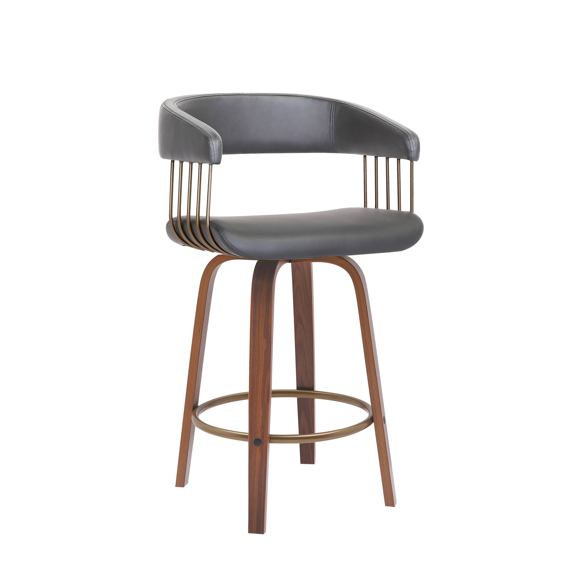 Topanga 26" Swivel Walnut Wood Counter Stool in Grey Faux Leather with ...