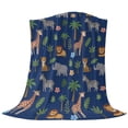 Elephant Giraffe Fleece Throw Blanket Lion Zebra Pink Flower Tropical ...