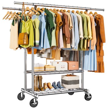 Industrial Pipe Clothing Rack on Wheels, Rolling Iron Garment Racks ...