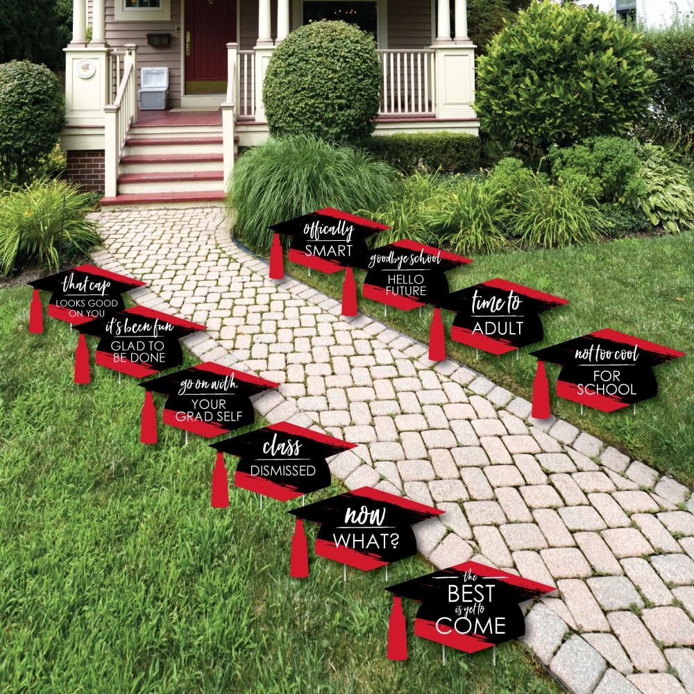 Big Dot of Happiness Red Graduation Lawn Decorations - 10 Piece ...