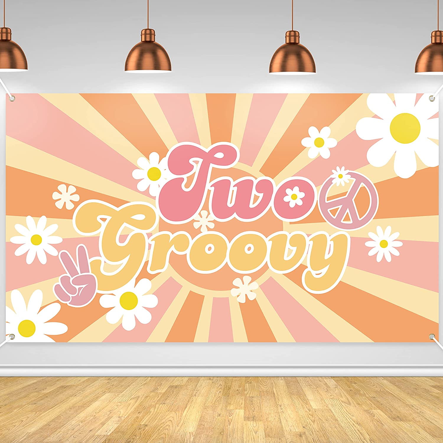 PANTIDE Two Groovy Retro Hippie Boho Girl Party Backdrop Banner Daisy ...