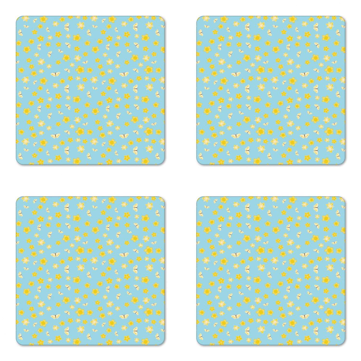 Spring Coaster Set of 4, Pastel Butterflies Flying amongst Flower ...