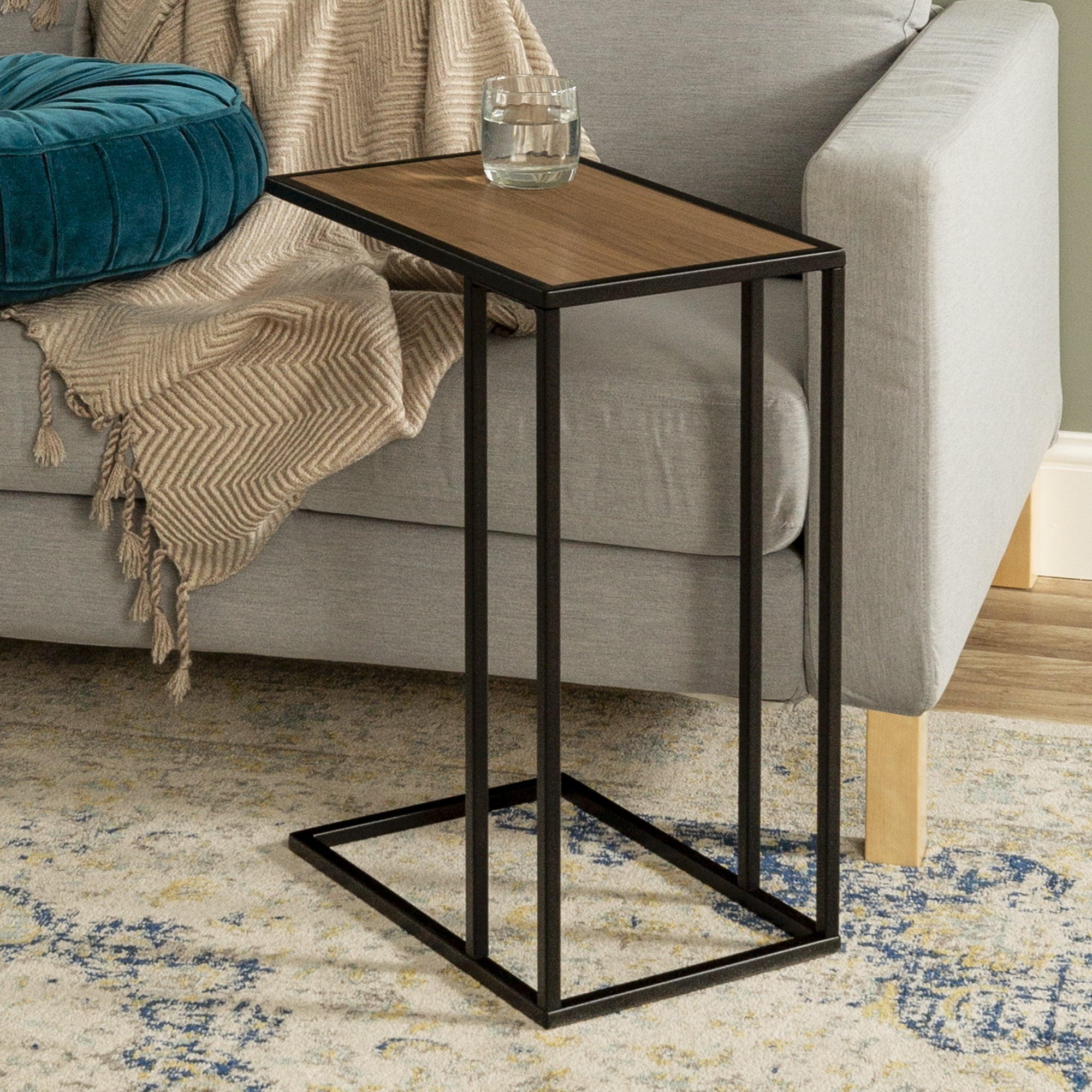 Ember Interiors Modern Wood and Metal C-Table, Mocha & Black - Walmart.com