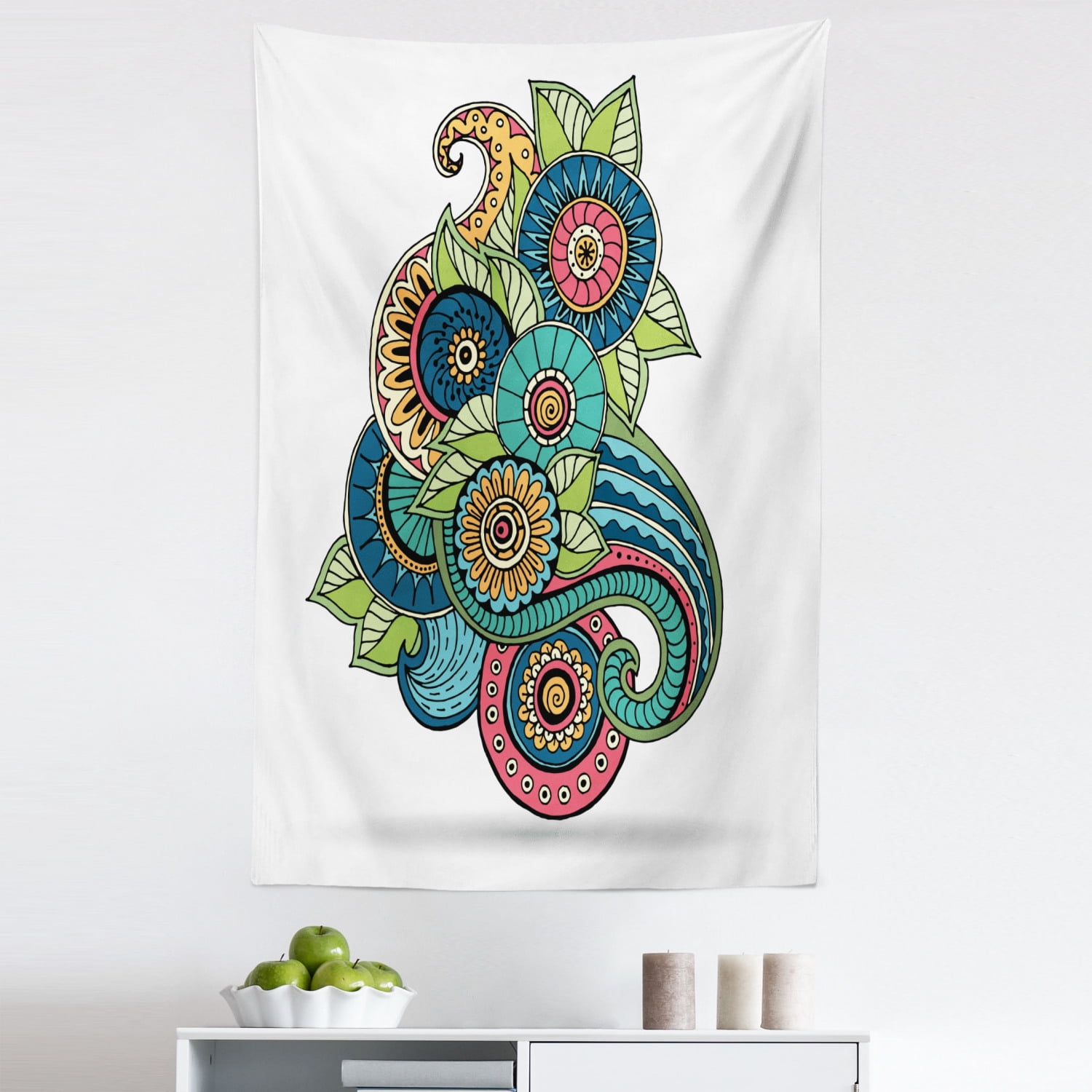 Leaf Tapestry, Floral Zentangle Pattern with Vibrant Colors Paisley ...