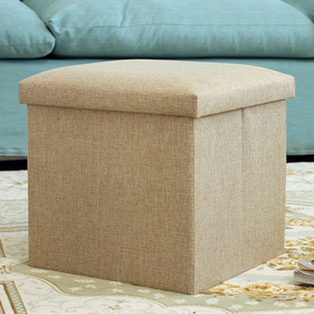 Linen Pouffe Practical Simple Multifunctional Storage Box Seat Folding ...