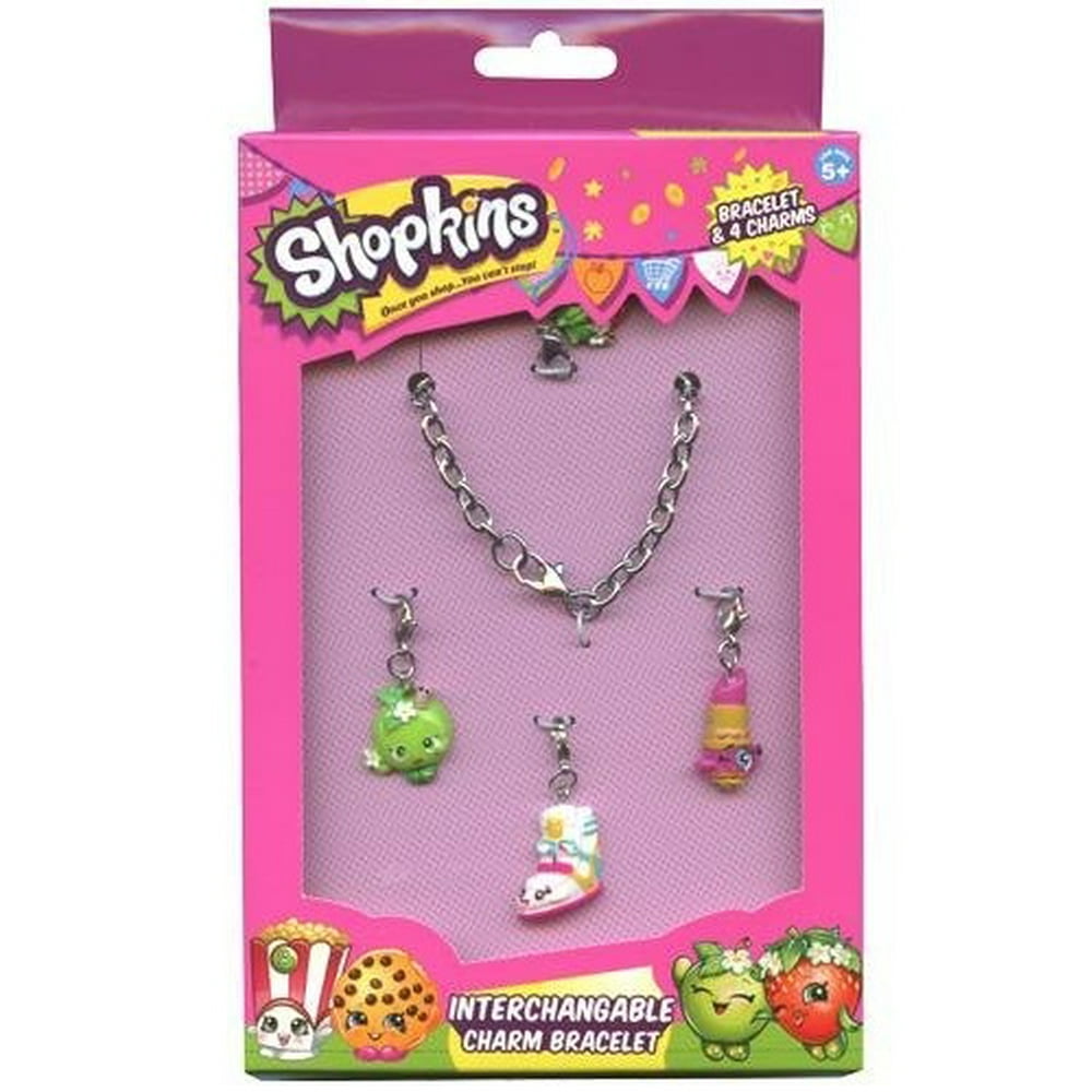 Shopkins Charm Bracelet with 4 Hand painted Charms in Box-1 Pack ...