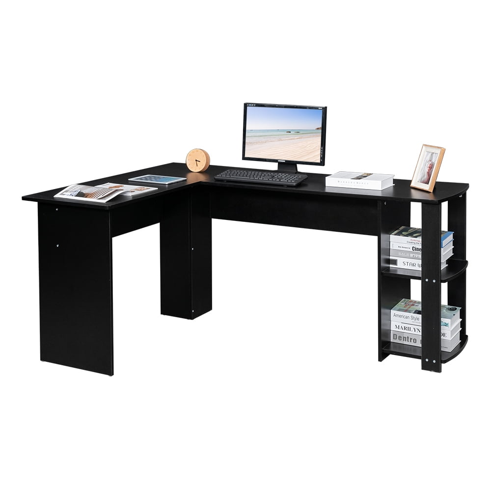 Gzxs L-Shaped Wood Right-angle Computer Desk with Two-layer Bookshelves ...