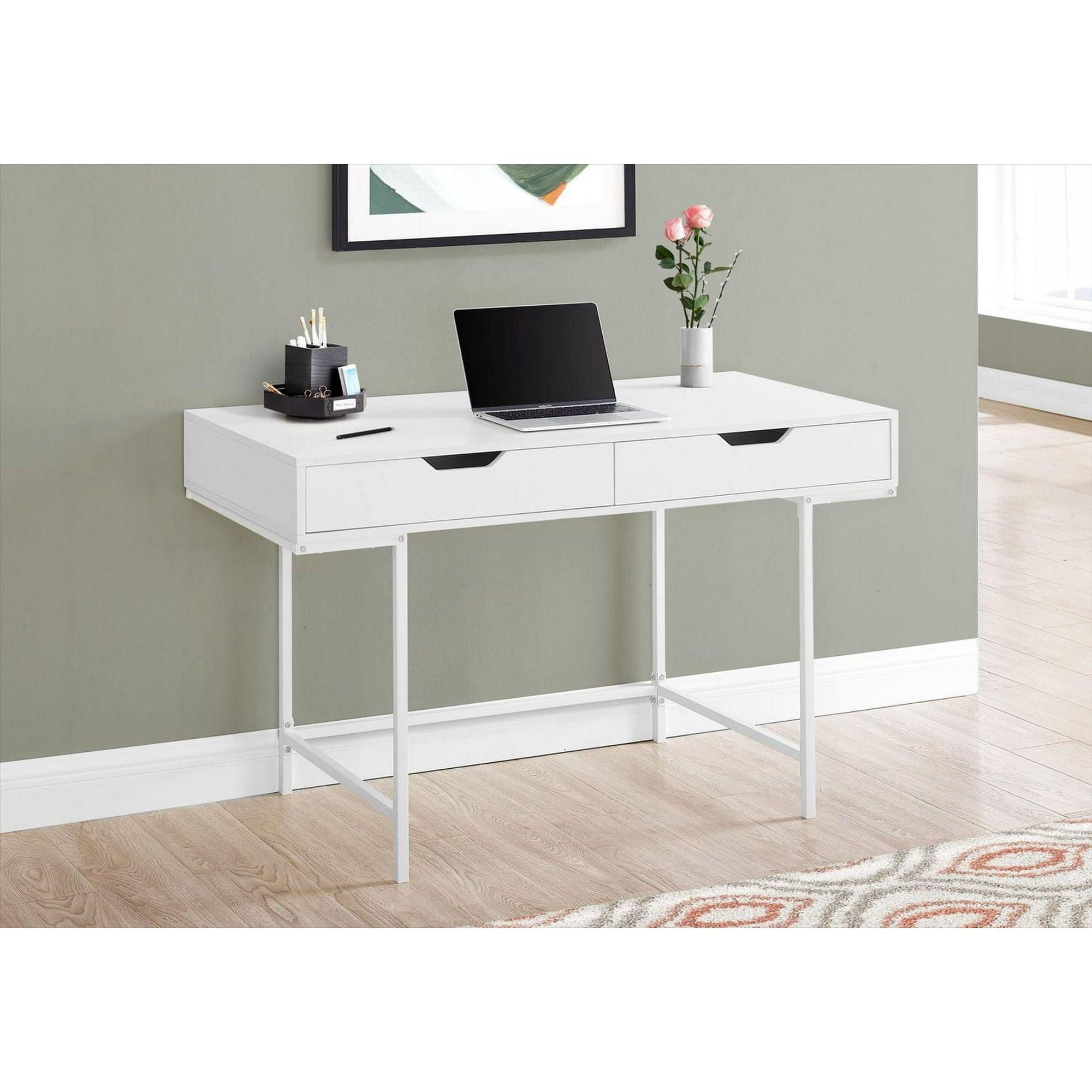 Monarch Specialties Computer Desk  Home Office  Laptop  Storage Drawers  48L  Work  Metal  Laminate  White  Contemporary  Modern 48L