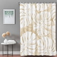 Beige Leaf Shower Curtain Set with Hooks, Tropical Country Watercolor ...