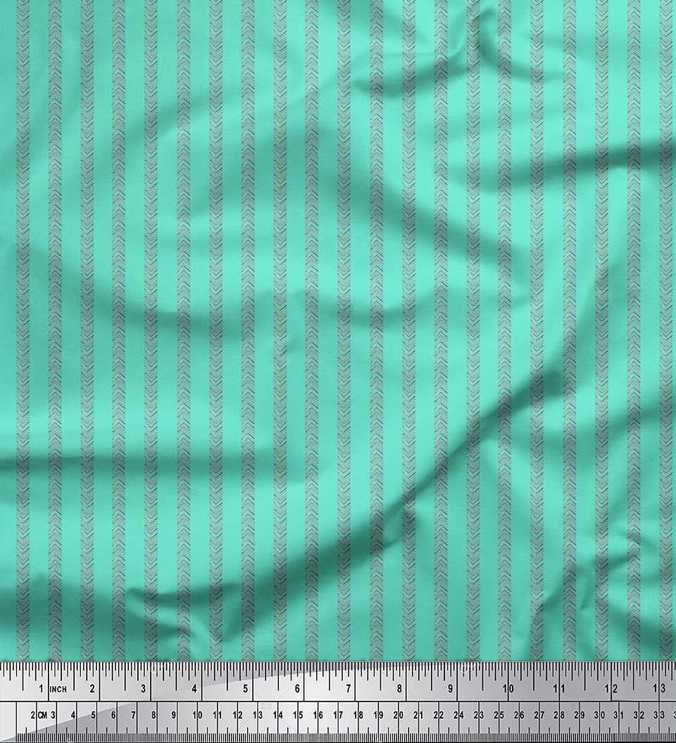 Soimoi Green Modal Satin Fabric Arrow & Stripe Print Fabric by the Yard ...