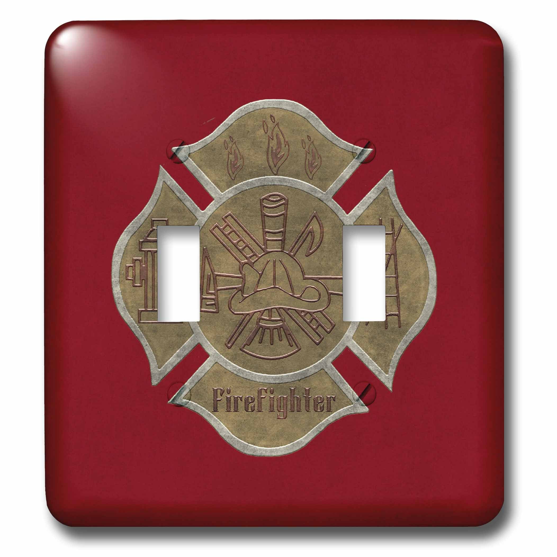 Image of Firefighter Emblem Design, Gray Ribbon Look on Red or Maroon ...