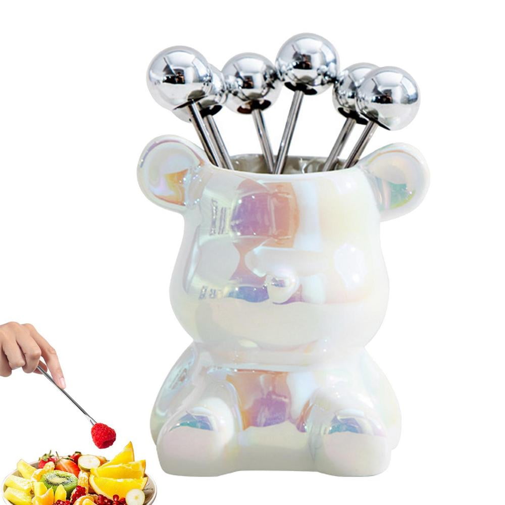 Fruit Fork | Bear Dessert Forks Stainless Steel with Storage Jar| Cute ...