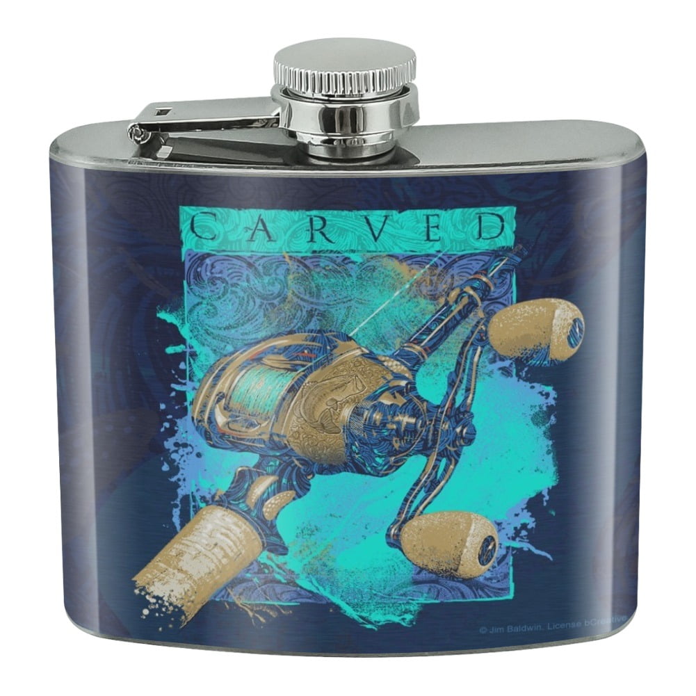 Carved Bass Fishing Rod Baitcaster Reel Stainless Steel 5oz Hip Drink ...