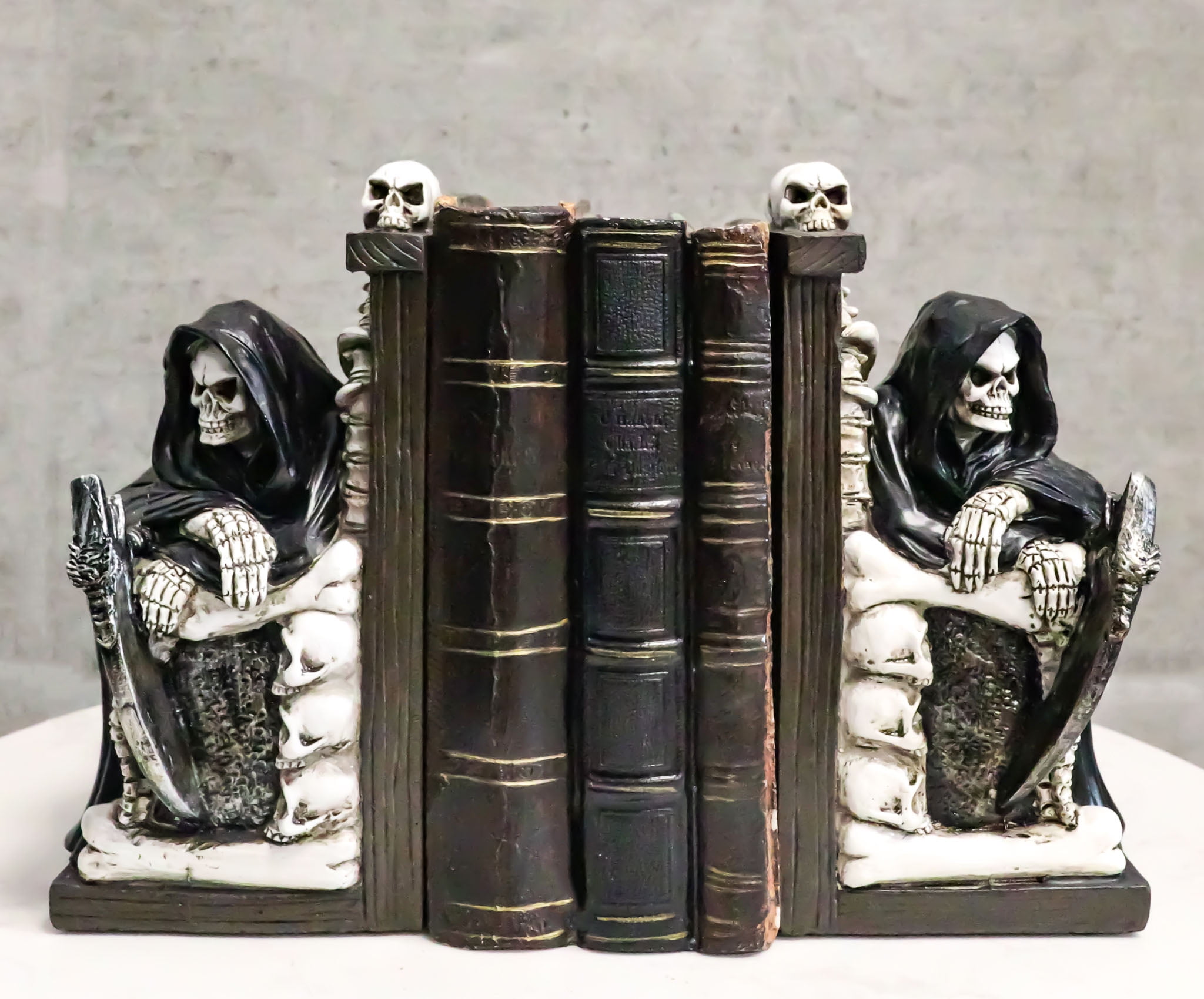 Gothic Grim Reaper Sitting On Skulls And Skeleton Bones Thrones ...
