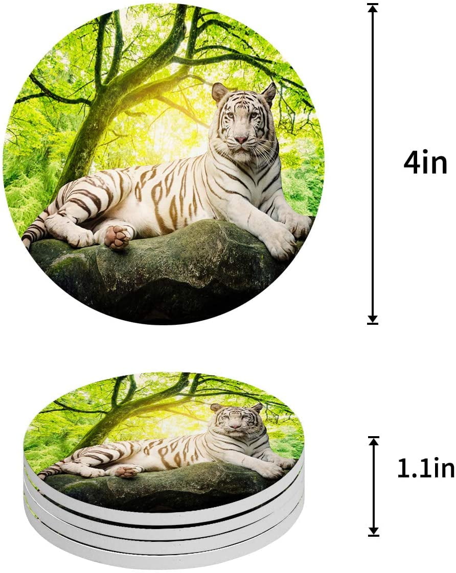ZHANZZK White Tiger Set of 6 Round Coaster for Drinks, Absorbent ...