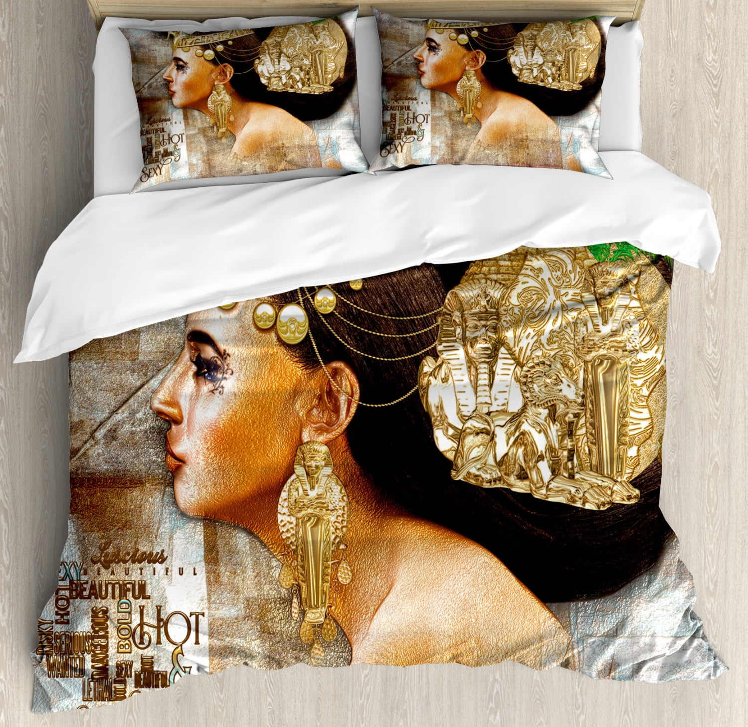 Egyptian Duvet Cover Set Queen Size, Woman Queen Cleopatra Profile ...