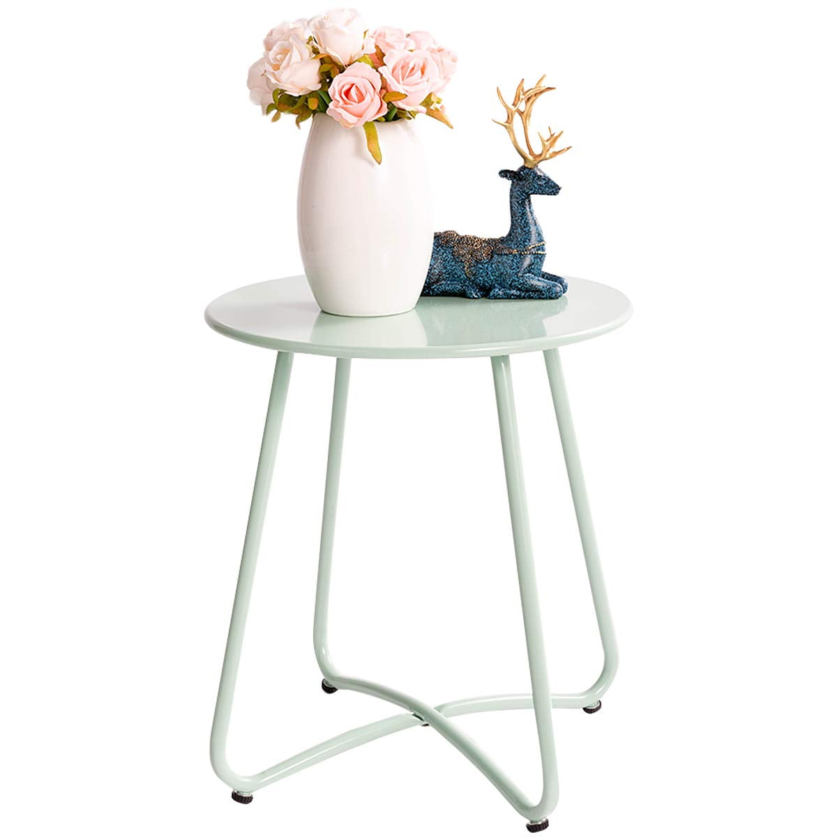 HollyHOME Small Round Patio Metal Side Snack Table, Accent Anti-Rust ...