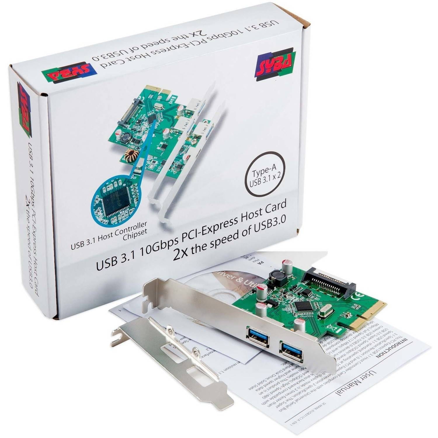 Syba 2-Port USB 3.1 Type-A PCI-E 3.0 x4 Controller Card - Walmart.com ...