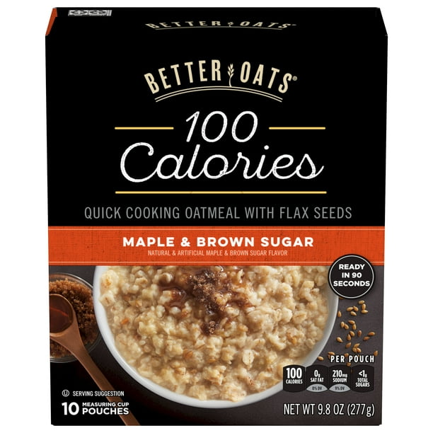 Better Oats 100 Calorie Maple and Brown Sugar Oatmeal with Flax Seeds ...