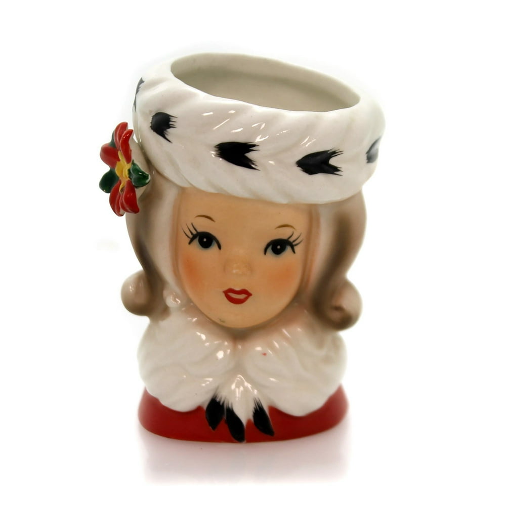 Christmas SMALL HOLDAY LADY HEAD VASE Ceramic Napcoware Japan X6541 ...