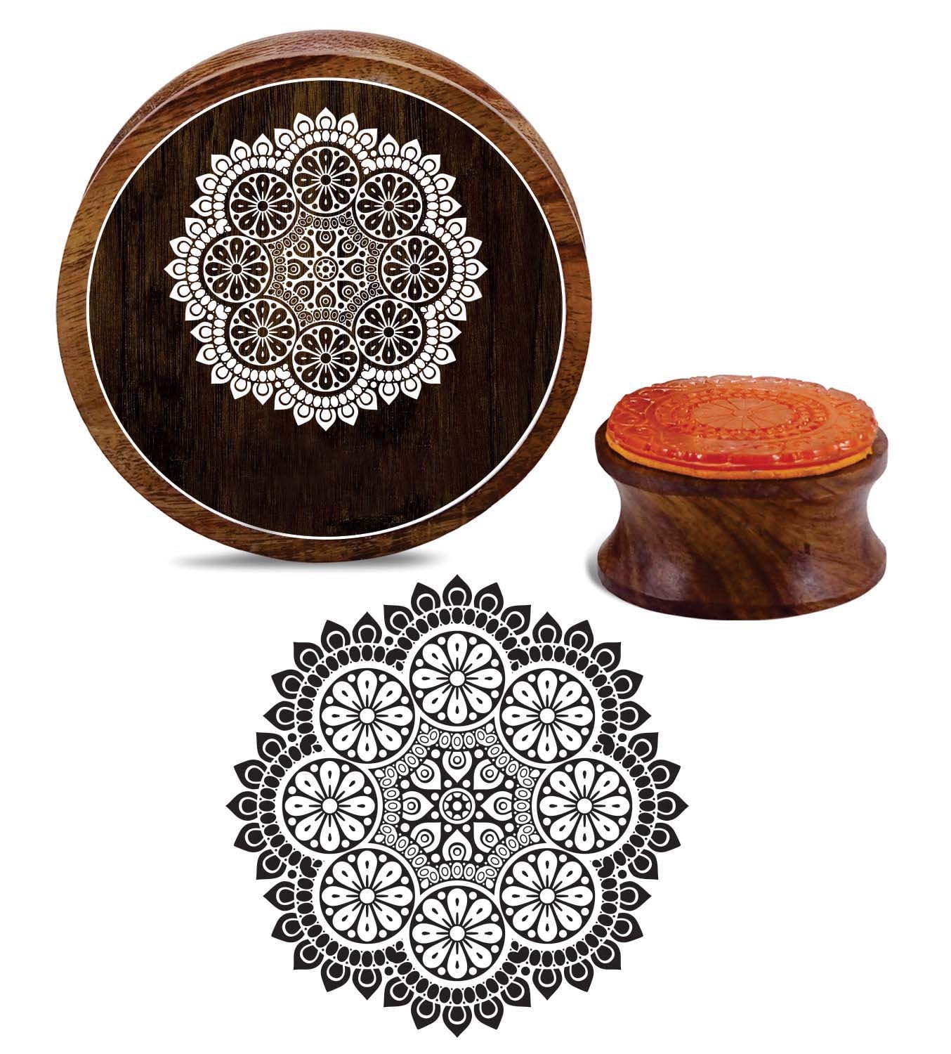 Printtoo Mandala Wooden Round Rubber Stamp Scrap-booking Craft Textile ...