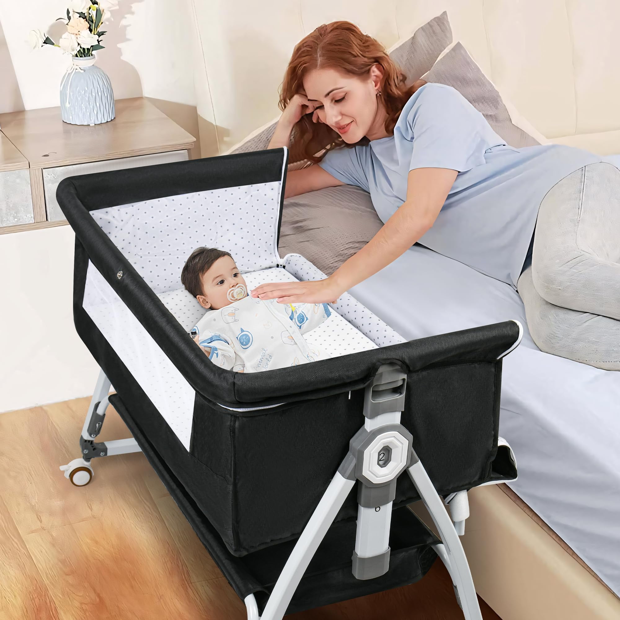 VOOI Cuna para bebé junto a la cama, cuna mecedora 3 en 1 para bebé ...