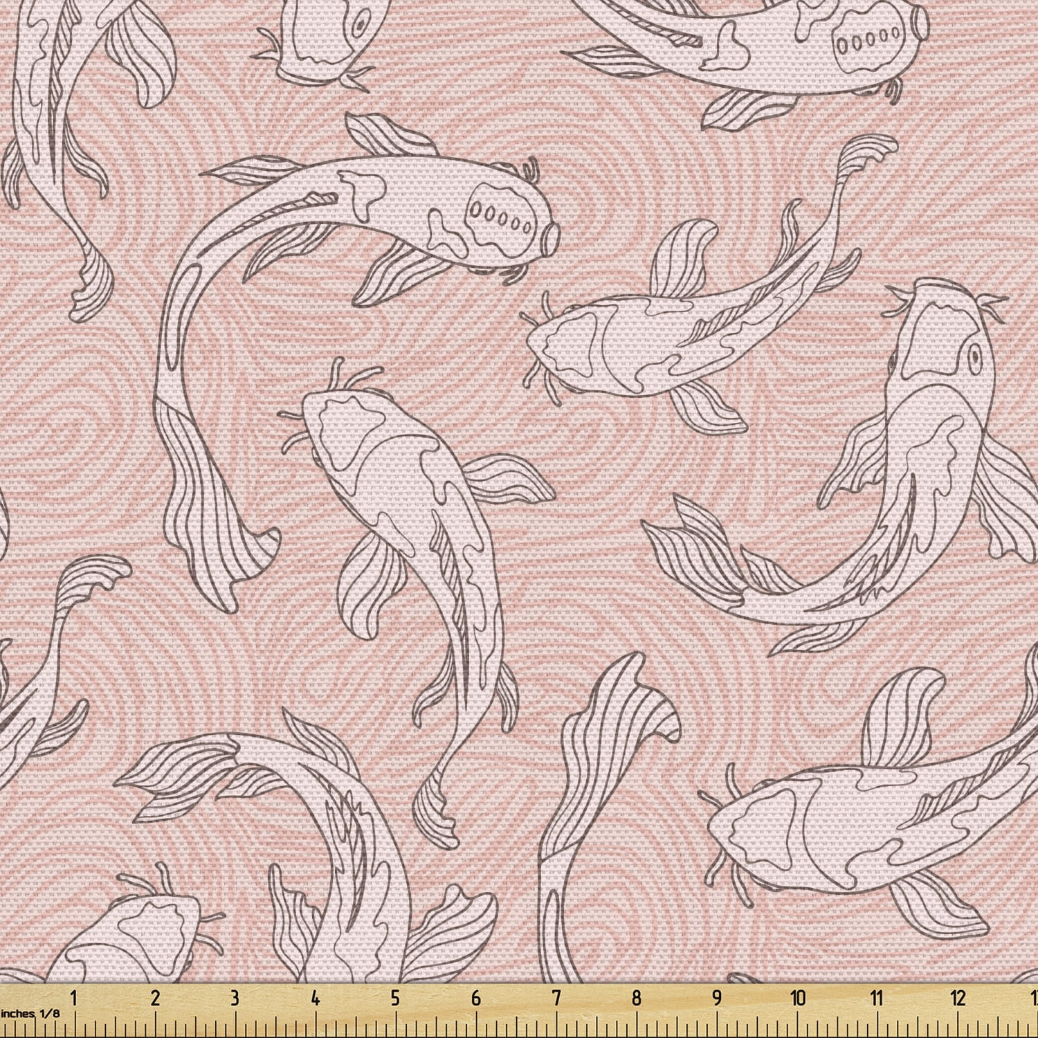 Koi Fish Fabric by the Yard, Repetitive Luck Symbol Motifs Swimming ...