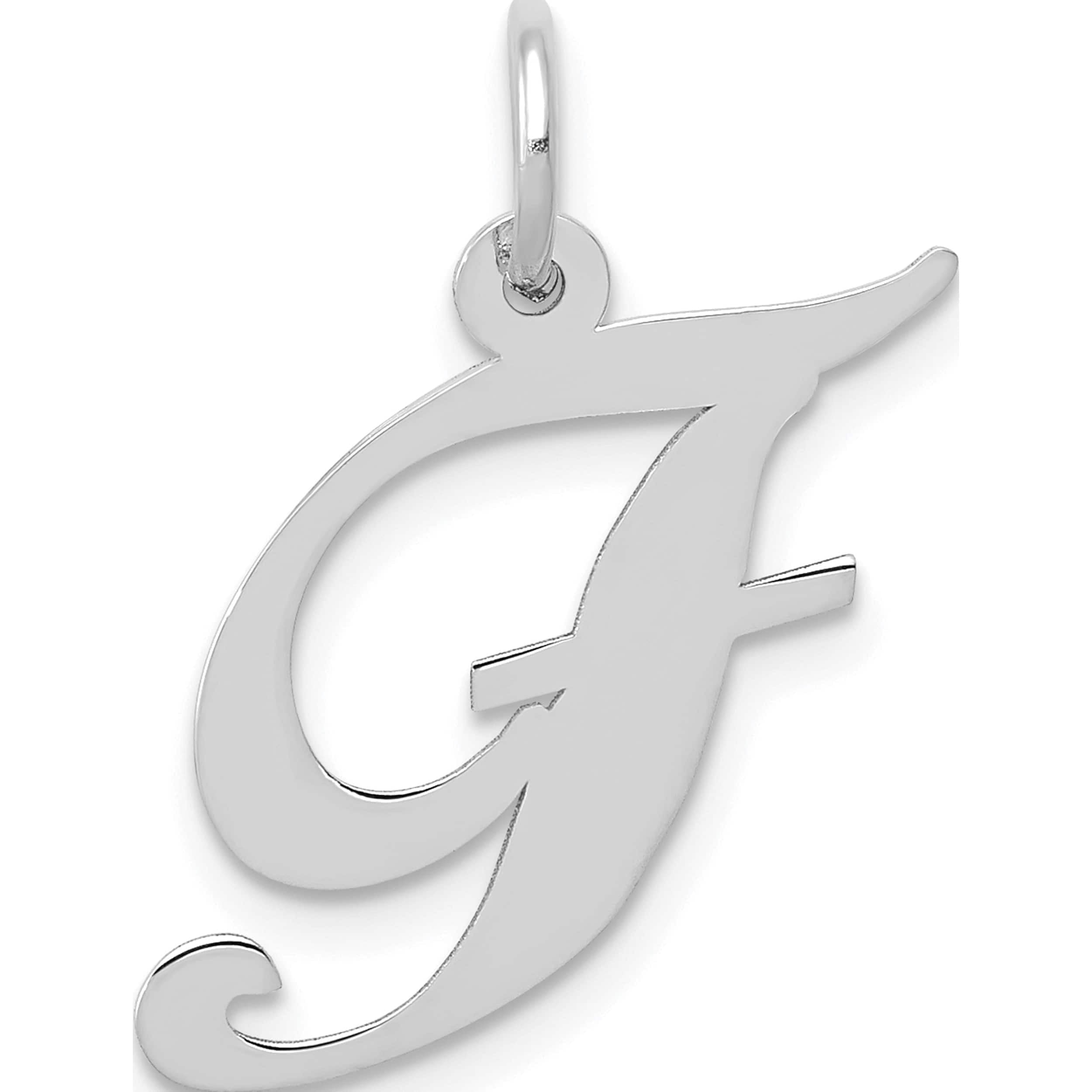 14K White Gold Medium Fancy Script Letter F Initial Charm Made In ...